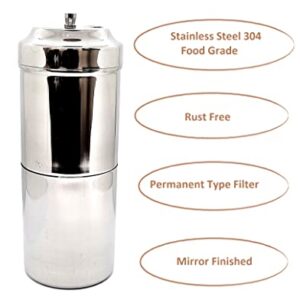 KERAM south indian coffee drip maker-permanent/reusable phin filter for 3-4 serving cup 6.6 Oz(200 ml) made of metal SS 304 food grade camping/travelling small decoction dripper maker,Silver, CDM-200