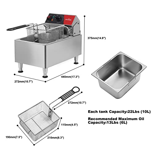 CROSSON ETL Listed 13Lbs Electric Countertop Deep Fryer with Easy-assembling Solid Basket ,Removeable Oil Container for Restaurant Home Use-120V,1800W Commercial Deep Fryer