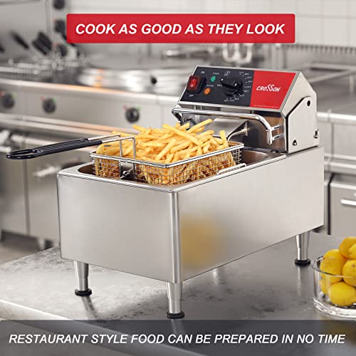 CROSSON ETL Listed 13Lbs Electric Countertop Deep Fryer with Easy-assembling Solid Basket ,Removeable Oil Container for Restaurant Home Use-120V,1800W Commercial Deep Fryer