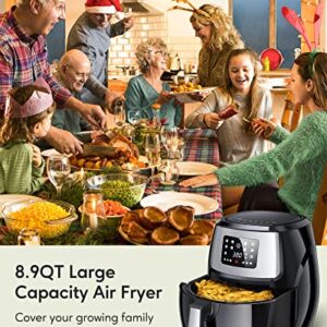 Famiworths Air Fryer, 8.9 Quart Large Electric Hot Air Fryer Oilless Cooker, Digital Touchscreen with 8 Presets, Preheat, Timer & Temperature Control, Non-stick Liner and Frying Basket, Cooking Tongs