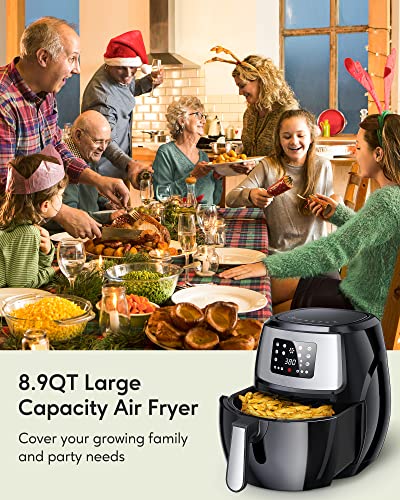 Famiworths Air Fryer, 8.9 Quart Large Electric Hot Air Fryer Oilless Cooker, Digital Touchscreen with 8 Presets, Preheat, Timer & Temperature Control, Non-stick Liner and Frying Basket, Cooking Tongs