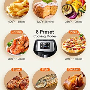 Famiworths Air Fryer, 8.9 Quart Large Electric Hot Air Fryer Oilless Cooker, Digital Touchscreen with 8 Presets, Preheat, Timer & Temperature Control, Non-stick Liner and Frying Basket, Cooking Tongs