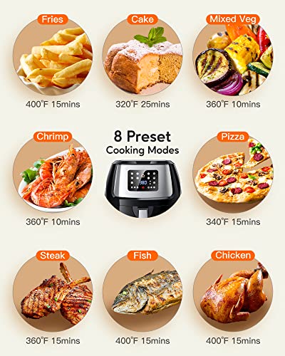 Famiworths Air Fryer, 8.9 Quart Large Electric Hot Air Fryer Oilless Cooker, Digital Touchscreen with 8 Presets, Preheat, Timer & Temperature Control, Non-stick Liner and Frying Basket, Cooking Tongs