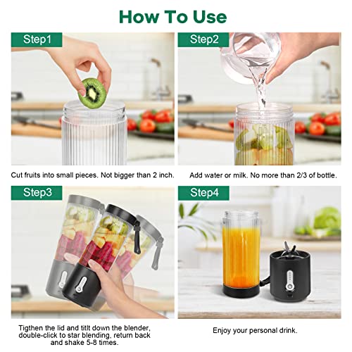 Portable Blender, Nogegra Personal Blender for Shakes and Smoothies 16oz Mini Blender 4000mAh USB Rechargeable with 6 Blades Blender Cup for Juices, Milkshake, Smoothies, Salad Dressing, Baby Food