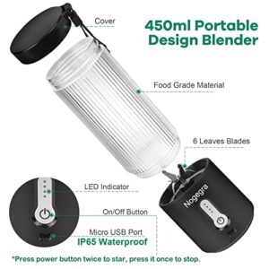 Portable Blender, Nogegra Personal Blender for Shakes and Smoothies 16oz Mini Blender 4000mAh USB Rechargeable with 6 Blades Blender Cup for Juices, Milkshake, Smoothies, Salad Dressing, Baby Food