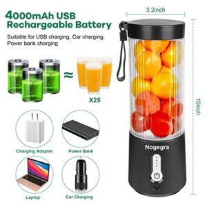 Portable Blender, Nogegra Personal Blender for Shakes and Smoothies 16oz Mini Blender 4000mAh USB Rechargeable with 6 Blades Blender Cup for Juices, Milkshake, Smoothies, Salad Dressing, Baby Food