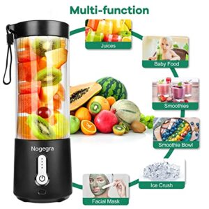 Portable Blender, Nogegra Personal Blender for Shakes and Smoothies 16oz Mini Blender 4000mAh USB Rechargeable with 6 Blades Blender Cup for Juices, Milkshake, Smoothies, Salad Dressing, Baby Food