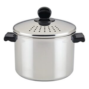 farberware classic series stainless steel 8-quart covered straining stockpot with lid, stainless steel pot with lid, silver