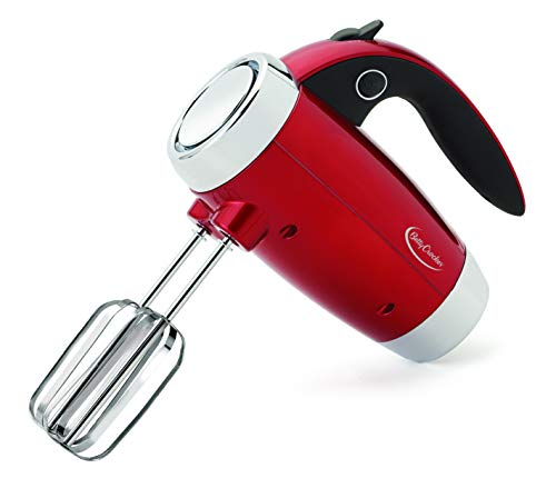 Betty Crocker 7 Speed Hand Mixer with Stand with Chrome Beater and Hooks, Metallic Red, BC-2208CMR, 6.06*8.66*6.65