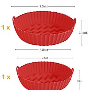 [ 2 Pack ] Air Fryer Silicone Liners 7.5 and 8.5 inch Reusable, for 3 to 8 Qt or Bigger Air fryer Oven, Resistant Air Fryer Basket Heat Pot Accessories Red