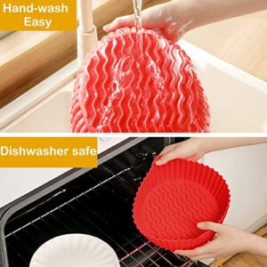 [ 2 Pack ] Air Fryer Silicone Liners 7.5 and 8.5 inch Reusable, for 3 to 8 Qt or Bigger Air fryer Oven, Resistant Air Fryer Basket Heat Pot Accessories Red