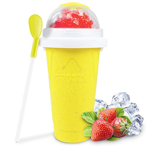 Slushy Maker Cup - Travel Slushie Cup, TIKTOK Quick Freeze Magic Cup, Double Layer Slushy Cup, Cooler Smoothie Silicon Cup, Mini Ice Cream Maker, Slushies - Yellow.