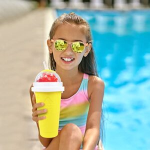 Slushy Maker Cup - Travel Slushie Cup, TIKTOK Quick Freeze Magic Cup, Double Layer Slushy Cup, Cooler Smoothie Silicon Cup, Mini Ice Cream Maker, Slushies - Yellow.