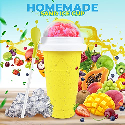 Slushy Maker Cup - Travel Slushie Cup, TIKTOK Quick Freeze Magic Cup, Double Layer Slushy Cup, Cooler Smoothie Silicon Cup, Mini Ice Cream Maker, Slushies - Yellow.