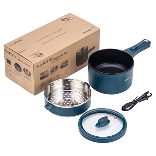 Electric Hot Pot Upgraded, Non-Stick Pan,1.89L Mini Pot for Steak,Fried Rice,with Temperature Control and Steamer - Rapid Noodles Cooker, Ramen, Oatmeal,Soup - Steamer,Egg,Vegetables,Dark Blue