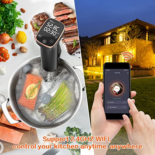 OOIIOR Sous Vide Cooker, 1100W & WIFI Sous Vide Machine IPX7 Waterproof, Fast-Heating Precision Immersion Circulator with Accurate Temperature and Time Control, APP with Recipes