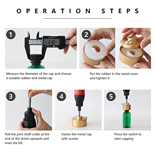 ZONEPACK Manual Electric Bottle Capping Machine Handheld Cap Sealer Sealing Machine 10 - 50mm Capping Diameter Bottle Capper Sealer Screwing Sealing Machine (110V)