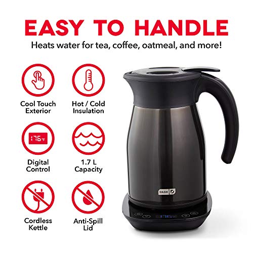 Dash Insulated Electric Kettle, Cordless Hot Water Kettle - Black Stainless Steel, 57oz/1.7L