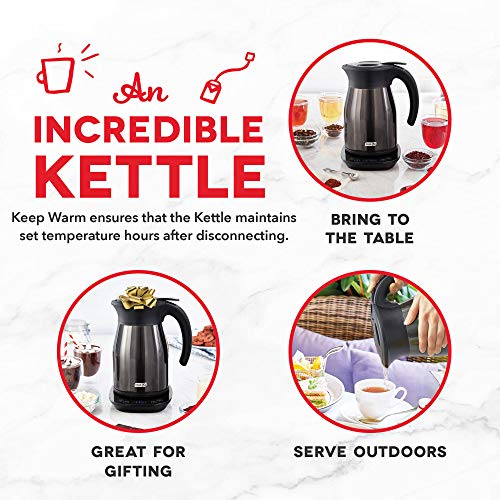 Dash Insulated Electric Kettle, Cordless Hot Water Kettle - Black Stainless Steel, 57oz/1.7L