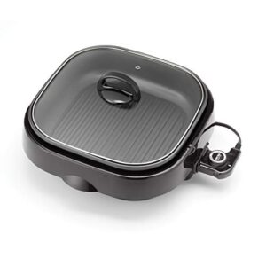 aroma housewares asp-218b grillet 4qt. 3-in-1 cool-touch electric indoor grill portable, dishwasher safe, with nonstick pan & tempered glass lid, black