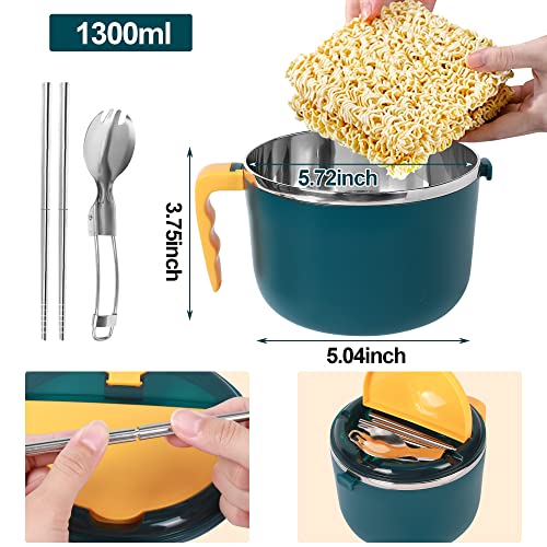 Ajerg 1300ml Rapid Ramen Cooker - Microwave Ramen Bowl Set Noodle Bowls With Lid Speedy Ramen Cooker In 3 Minutes BPA Free Dishwasher Safe | Perfect for Dorm, Small Kitchen, Office