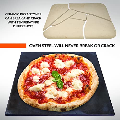 Authentik Oven Steel Thermal Manager - Pre-Seasoned Carbon Steel Baking Pizza Stone & Flat Top Grill Cookware, 12" x 12" x 1/4", Made in USA