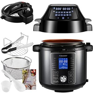 transonic opa160 pressure cooker air fryer combo, 6 quart 1500w multi cooker pressure cooker air fryer, all in 1 pressure cooker with air fryer lid, large led display, black metallic