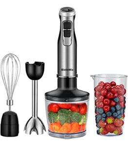 stainless steel hand blender, 800 watt immersion blender set, 6 speeds, 500ml measuring cup and 600ml jug, whisk