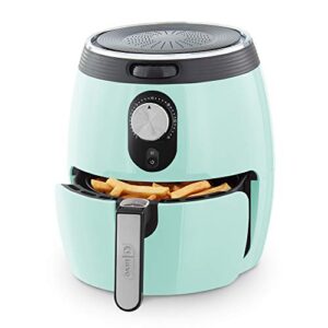 dash deluxe electric air fryer + oven cooker with temperature control, non-stick fry basket, recipe guide + auto shut off feature, 1200-watt, 3 quart – aqua