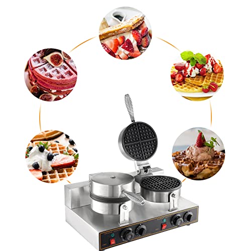 WICHEMI Waffle Maker Commercial Electric Waffle Machine Stainless Steel Non-stick Double Head Egg Bubble Waffle Furnace for Bakery, Restaurant, Snack Bar or Household, 110V 1250W