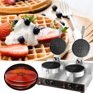 WICHEMI Waffle Maker Commercial Electric Waffle Machine Stainless Steel Non-stick Double Head Egg Bubble Waffle Furnace for Bakery, Restaurant, Snack Bar or Household, 110V 1250W