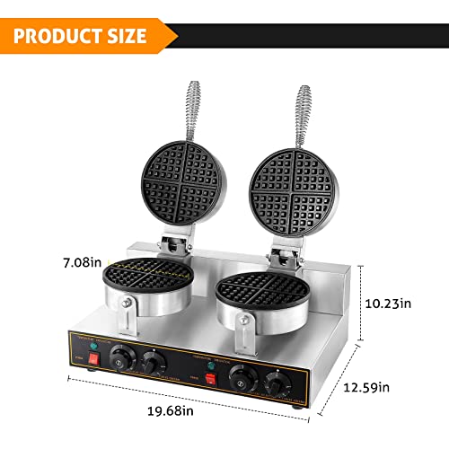 WICHEMI Waffle Maker Commercial Electric Waffle Machine Stainless Steel Non-stick Double Head Egg Bubble Waffle Furnace for Bakery, Restaurant, Snack Bar or Household, 110V 1250W