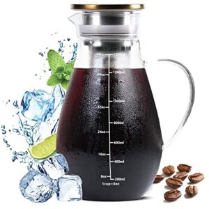 dujust cold brew coffee maker (44oz), glass iced coffee maker with double silicone seals, 304 stainless steel filter, thick glass cold brew pitcher, large spout easy to pour, bpa-free & lead-free