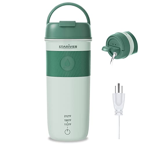 Stariver Travel Electric Kettle, 350ML Portable Electric Tea Kettle BPA-Free, Small Electric Kettle with 3 Temp Setting, Hot Water Boiler with Keep Warm, 304 Stainless Steel and Fast Boil, Green