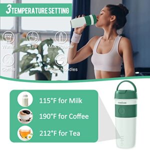 Stariver Travel Electric Kettle, 350ML Portable Electric Tea Kettle BPA-Free, Small Electric Kettle with 3 Temp Setting, Hot Water Boiler with Keep Warm, 304 Stainless Steel and Fast Boil, Green