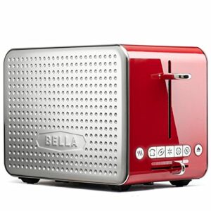 bella 2 slice toaster with wide slots, touchscreen – removable crumb tray, adjustable browning control with multiple settings – stainless steel and red