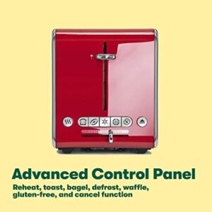 BELLA 2 Slice Toaster with Wide Slots, Touchscreen - Removable Crumb Tray, Adjustable Browning Control With Multiple Settings - Stainless Steel and Red