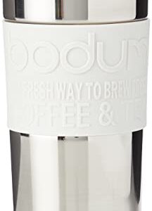 Bodum Travel French Press Coffee Maker Set, Stainless Steel with Extra Lid, Vacuum, 0.35 L/12 oz, White