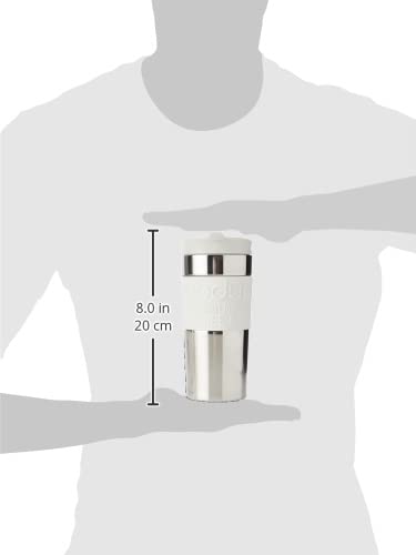 Bodum Travel French Press Coffee Maker Set, Stainless Steel with Extra Lid, Vacuum, 0.35 L/12 oz, White