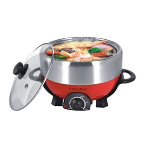 tayama trmc-40rs shabu and grill 3 qt. red electric multi-cooker with stainless steel pot