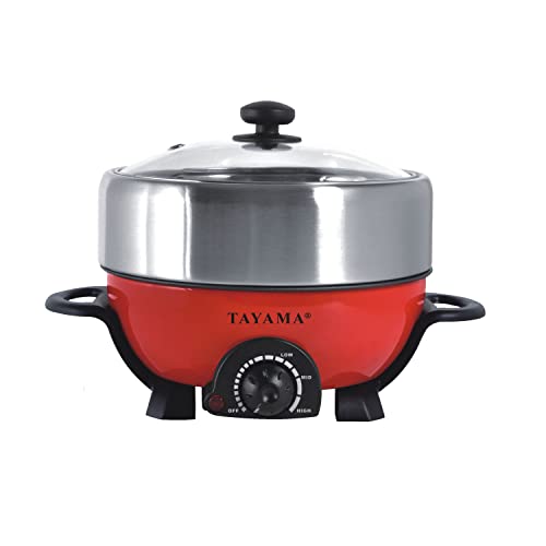 Tayama TRMC-40RS Shabu and Grill 3 Qt. Red Electric Multi-Cooker with Stainless Steel Pot