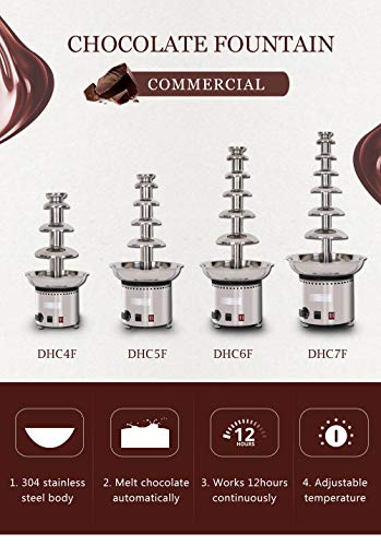 NEWTRY 6 Tiers Stainless Steel Chocolate Fondue Fountain Machine 13.23lbs Capacity 86~230℉Adjustable For Home Party Restaurant (110V)