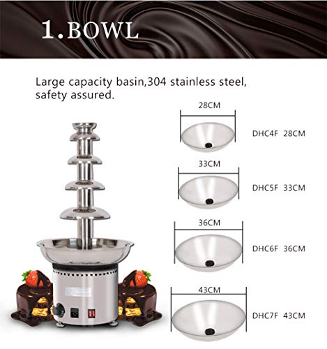 NEWTRY 6 Tiers Stainless Steel Chocolate Fondue Fountain Machine 13.23lbs Capacity 86~230℉Adjustable For Home Party Restaurant (110V)