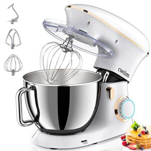 stand mixer, 8.5qt tilt-head food mixer 660w 6+p speed kitchen mixers cwiim, with dough hook, flat beater, whisk, splash guard, for baking bread cake cookie pizza salad egg (white)