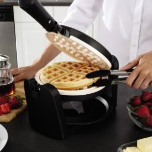 Oster Titanium-Infused DuraCeramic Flip Waffle Maker, Black (CKSTWFBF10W-TECO)