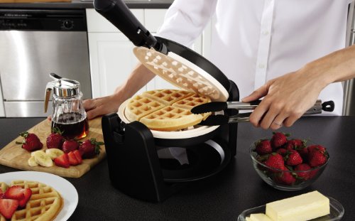 Oster Titanium-Infused DuraCeramic Flip Waffle Maker, Black (CKSTWFBF10W-TECO)