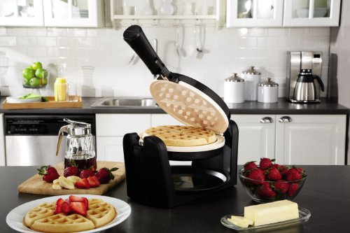 Oster Titanium-Infused DuraCeramic Flip Waffle Maker, Black (CKSTWFBF10W-TECO)