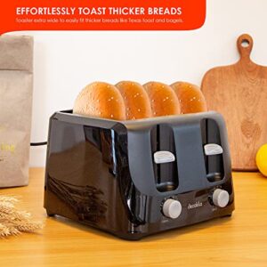 DECAKILA Toaster 4 Slice, Wide Slot Toaster with 6 Toast Settings, Removable Crumb Trays, 1400W, Black, KUTS003W