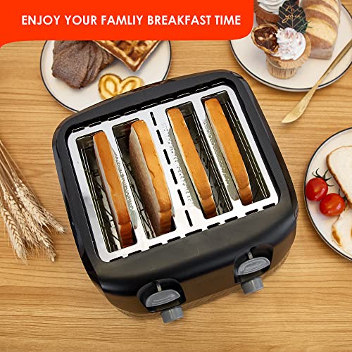 DECAKILA Toaster 4 Slice, Wide Slot Toaster with 6 Toast Settings, Removable Crumb Trays, 1400W, Black, KUTS003W