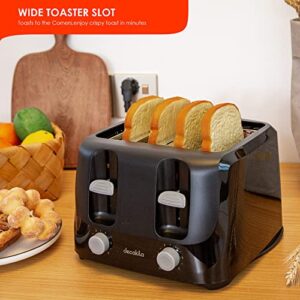 DECAKILA Toaster 4 Slice, Wide Slot Toaster with 6 Toast Settings, Removable Crumb Trays, 1400W, Black, KUTS003W